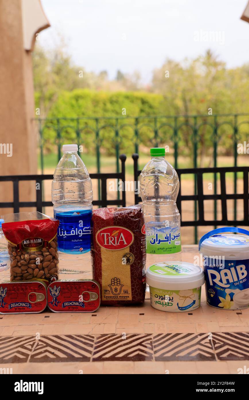 Moroccan food products purchased at the supermarket: Mineral water ...