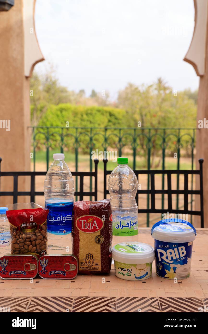 Moroccan food products purchased at the supermarket: Mineral water ...