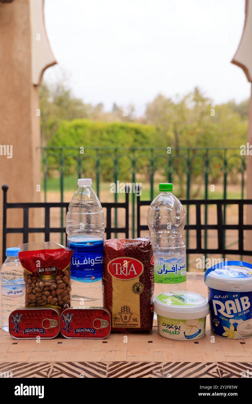 Moroccan food products purchased at the supermarket: Mineral water ...