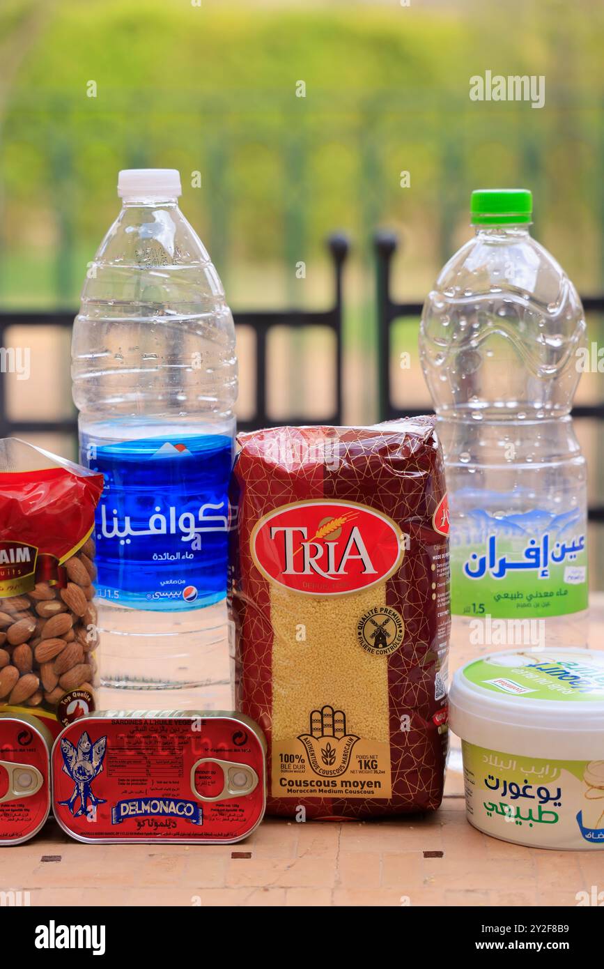 Moroccan food products purchased at the supermarket: Mineral water ...
