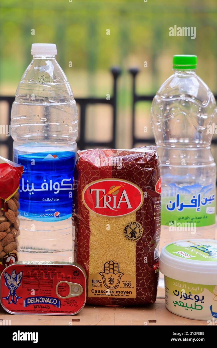 Moroccan food products purchased at the supermarket: Mineral water ...