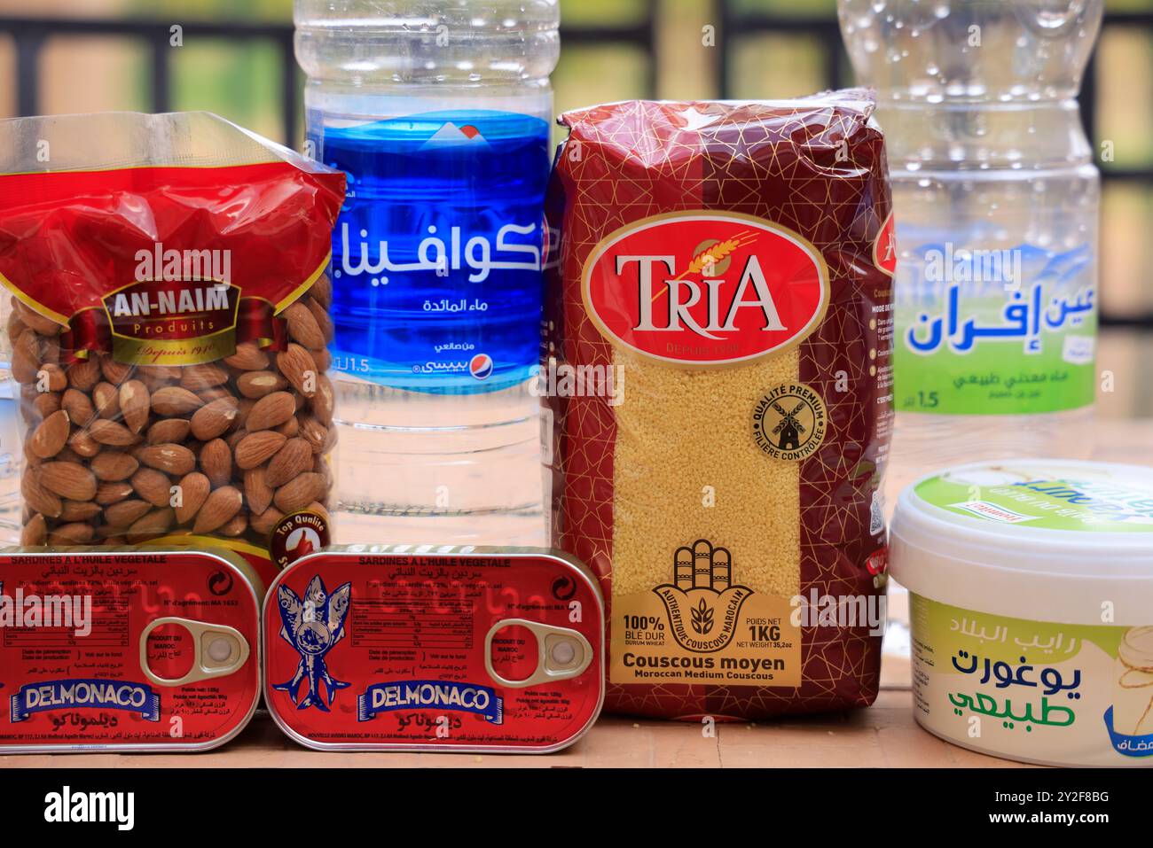Moroccan food products purchased at the supermarket: Mineral water ...