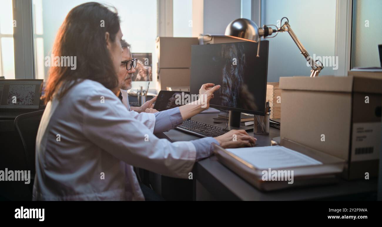 Two diverse scientists discuss 3D visualization of ancient human head ...