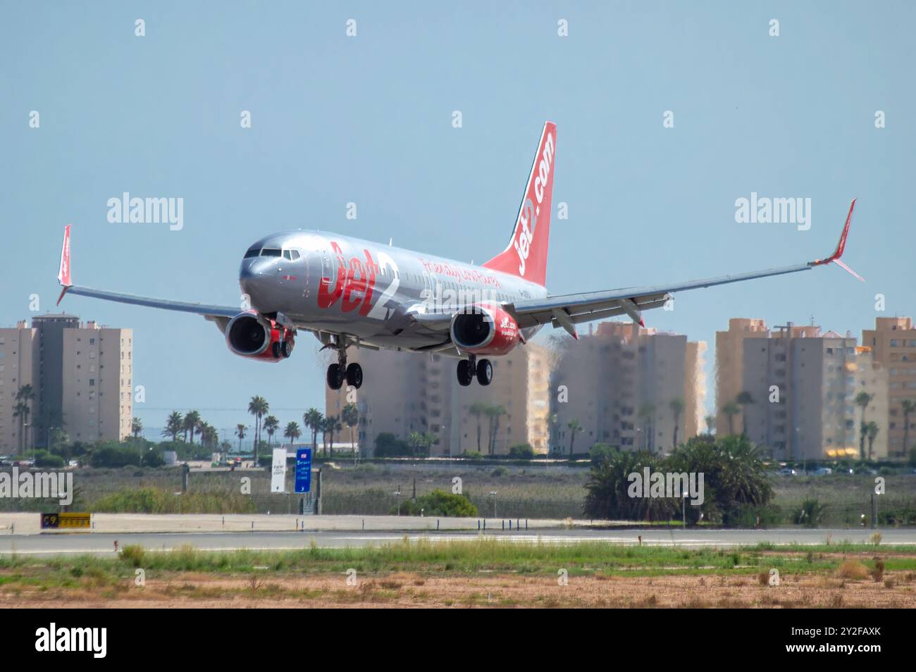 Boeing 737 airliner of the Jet2 airline at Alicante airport, El Altet ...