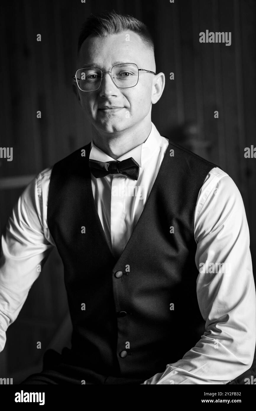 Elegant Black and White Portrait of a Sophisticated Man in Formal ...