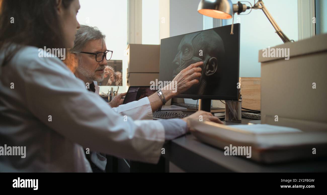 Two diverse scientists discuss 3D visualization of ancient human head ...