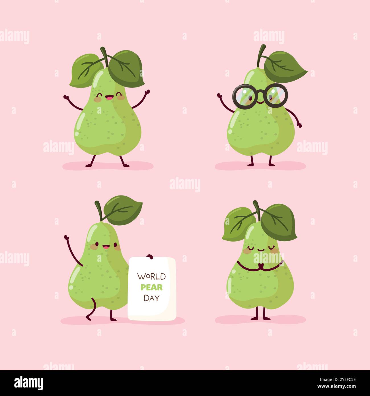 World pear day. Set of funny green pears. Vector illustration Stock ...