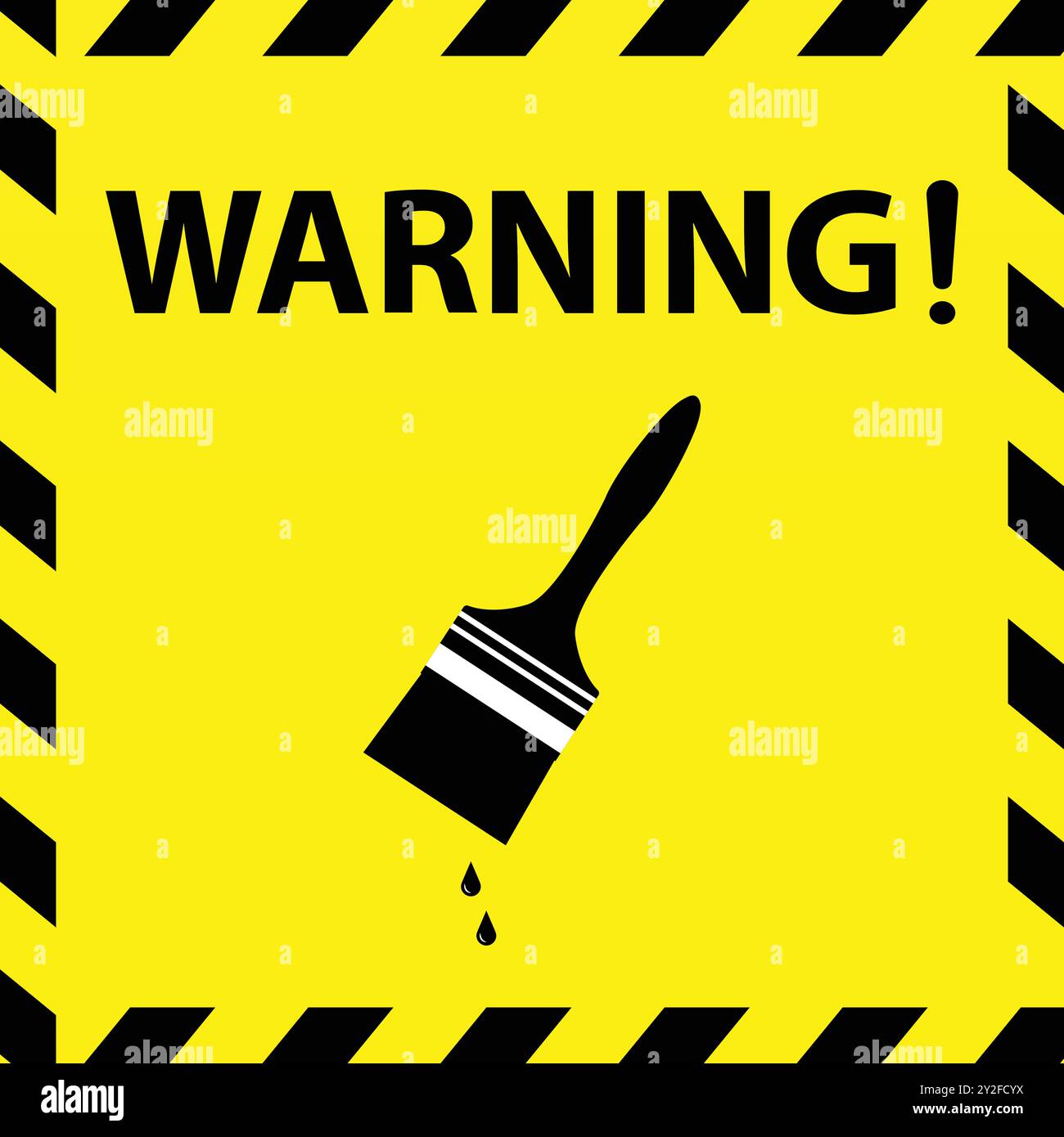 Warning wet Paint , Wet Paint yellow sign, Caution wall sign with Brush ...