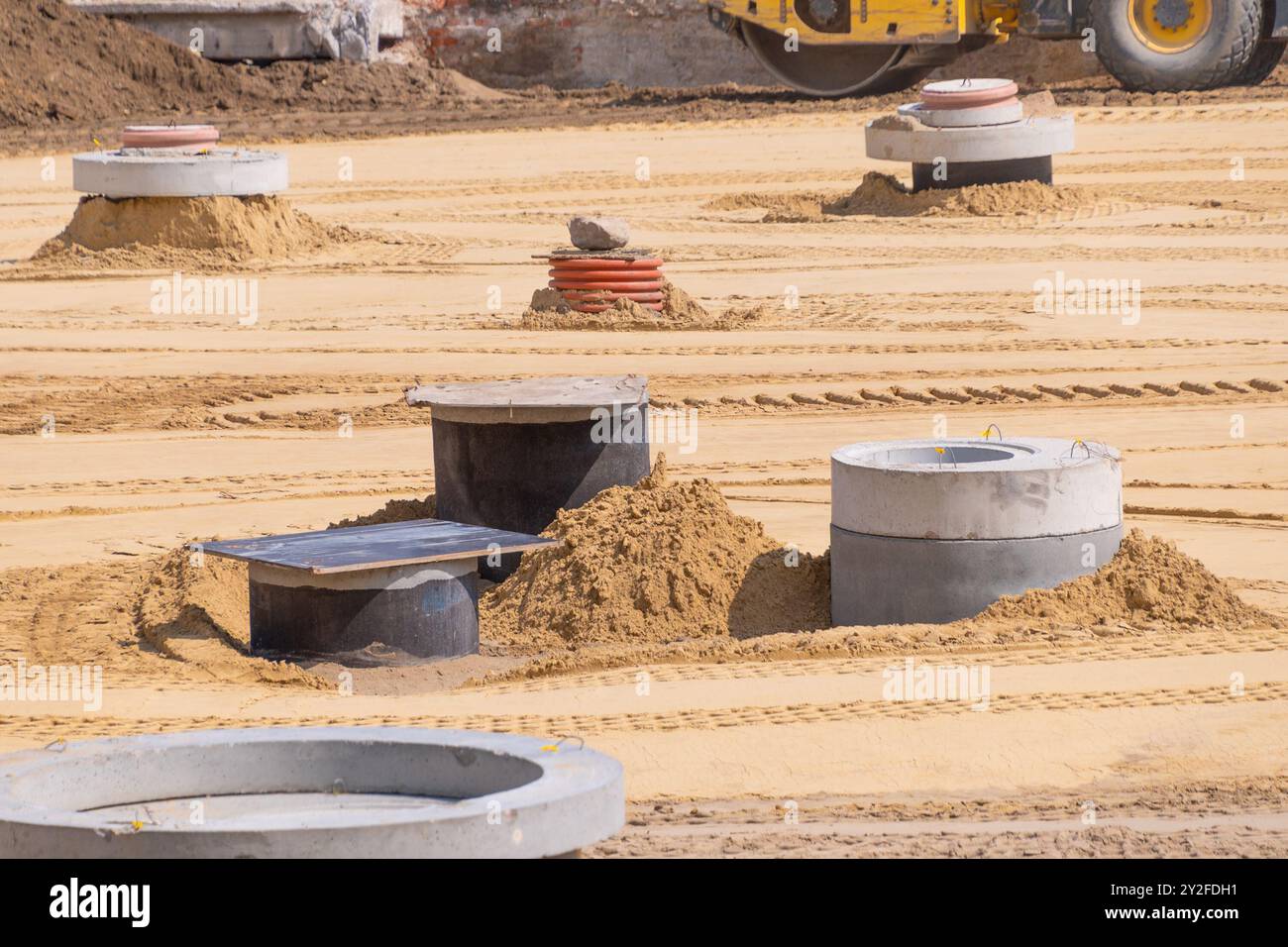 Installation of sewerage system. Construction site Stock Photo - Alamy