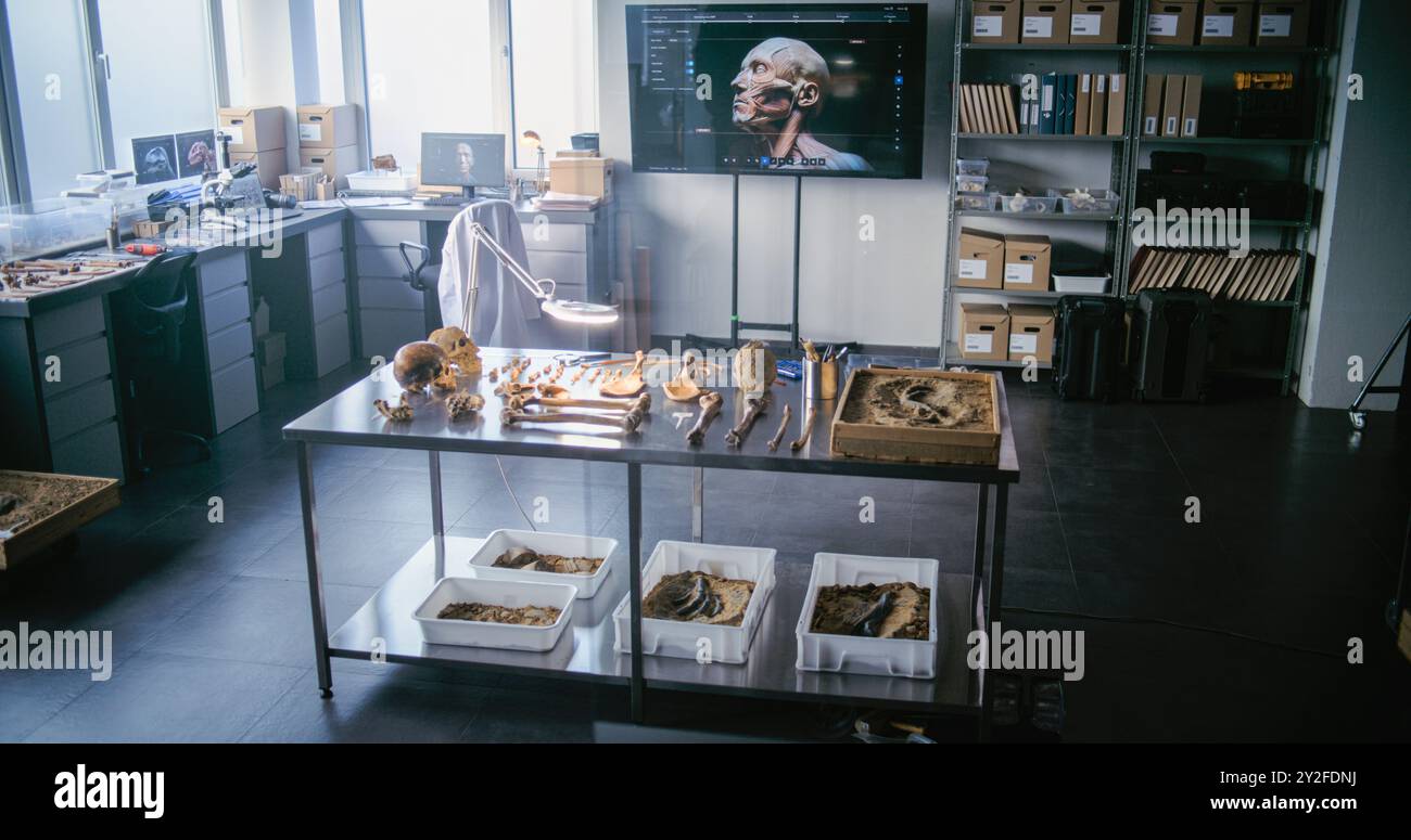Archaeological science laboratory with advanced equipment. Specimen ...