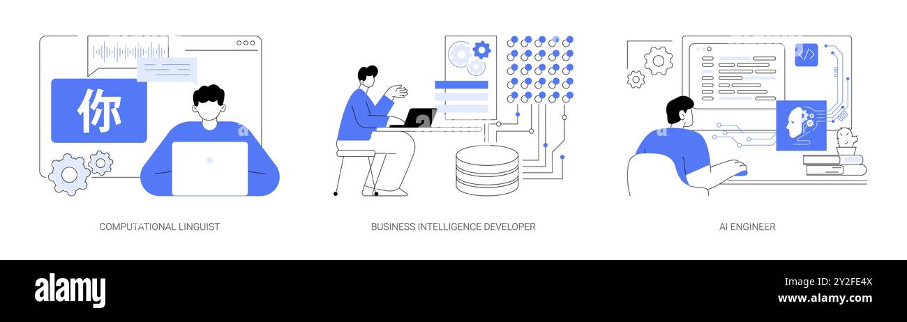 Artificial Intelligence professions isolated cartoon vector ...