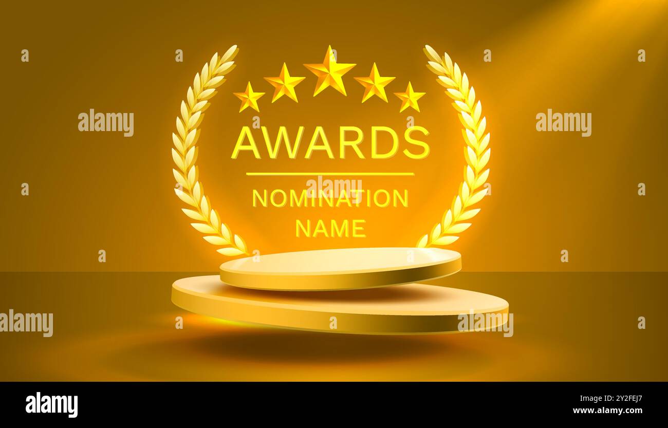 Awards nomination name podium, neon prize event, scene star ceremony ...