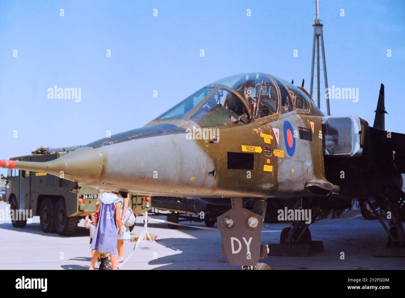 Old 1980's 35mm negative film scan. RAF Sepecat Jaguar T2 on static ...