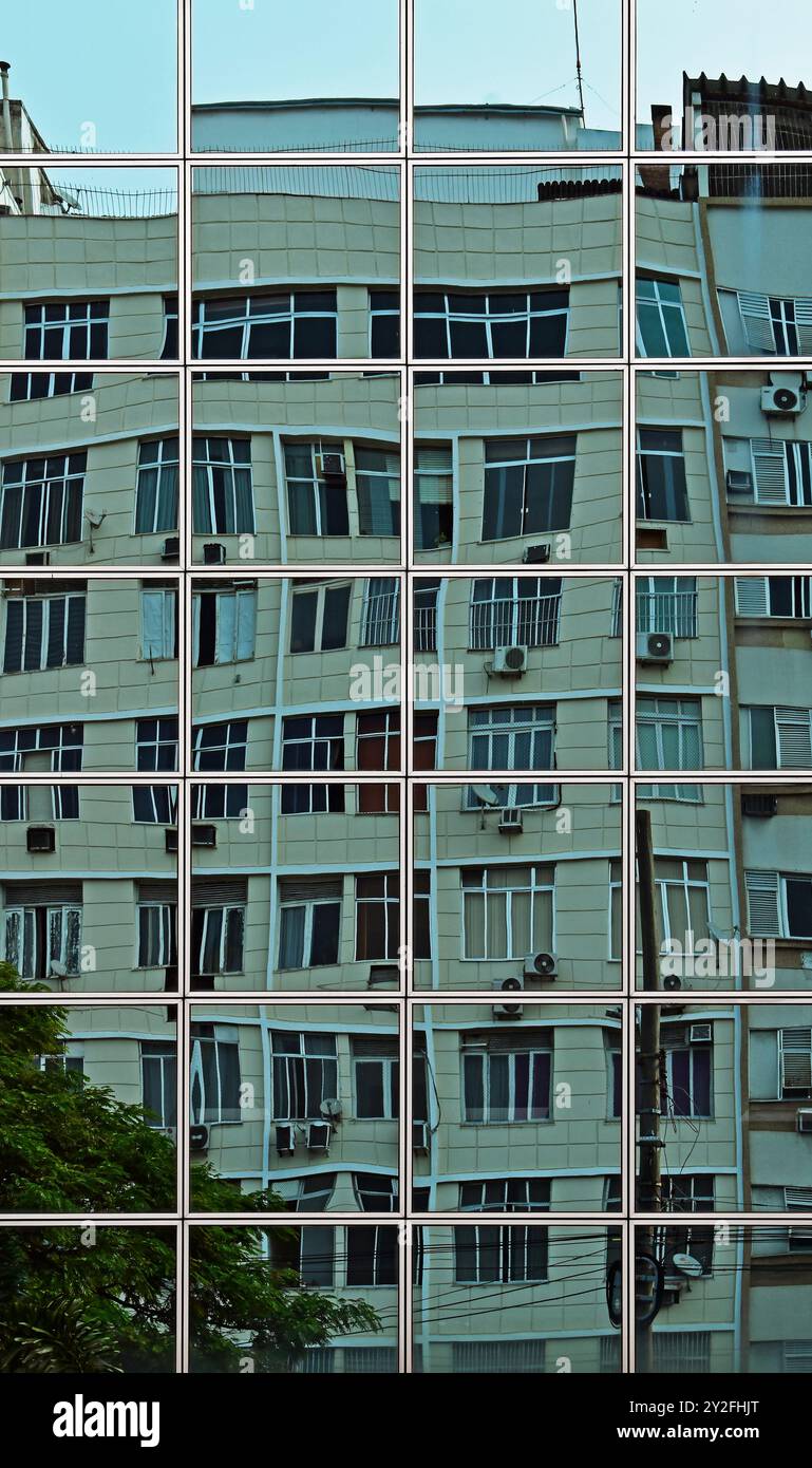 Building reflection on glass facade in the Tijuca neighborhood, Rio de ...
