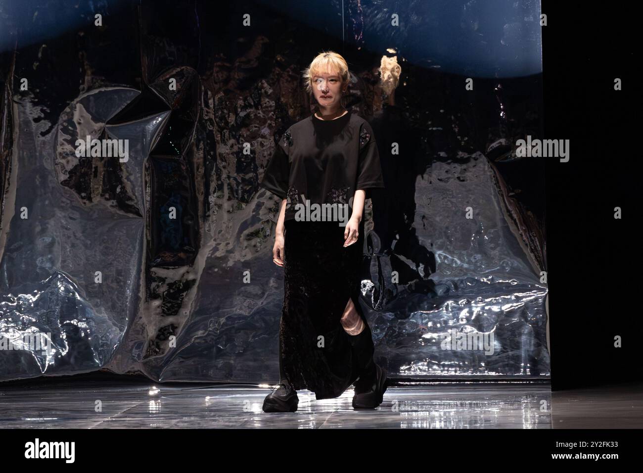 Designer Tzu Chin Shen thanks the audience the SEIVSON show during the ...