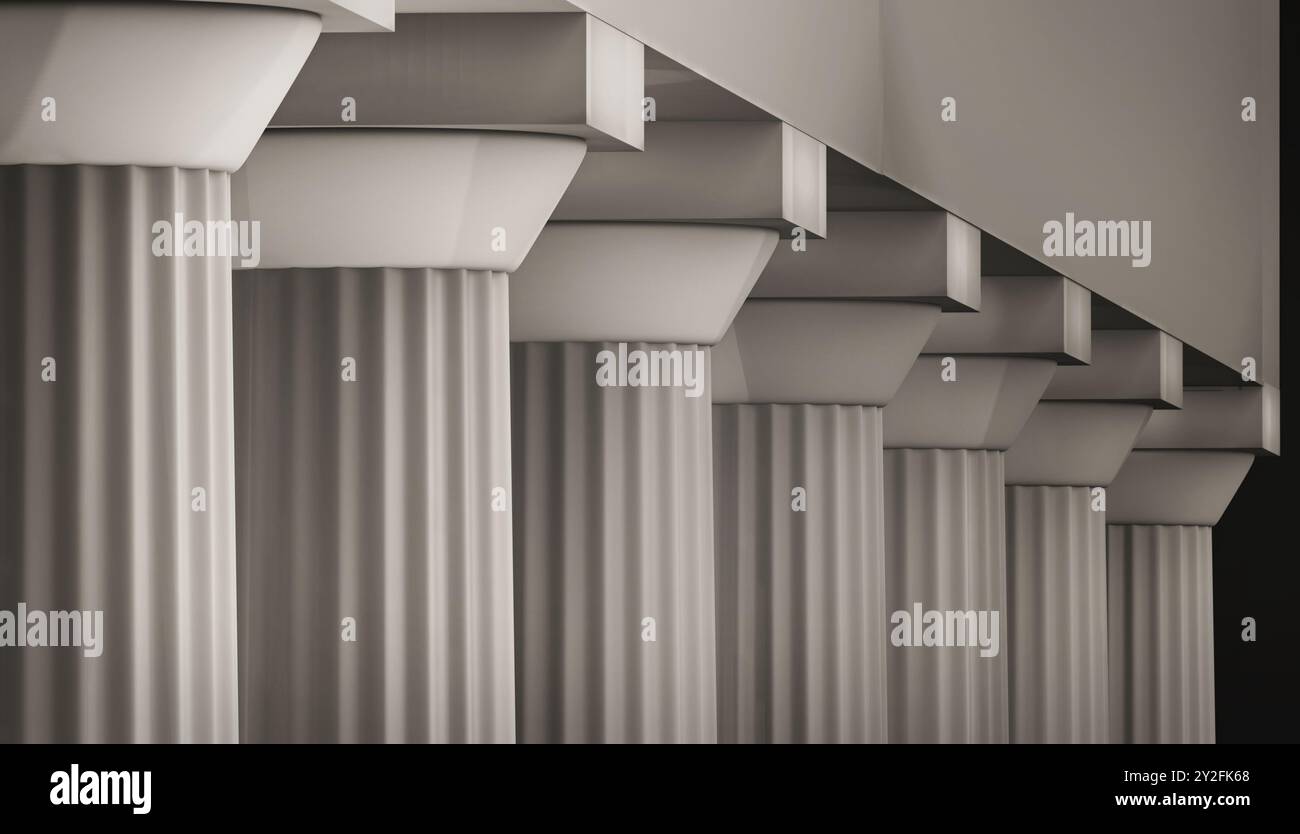 Row of ancient marble columns. Close up, 3D graphics rendering ...