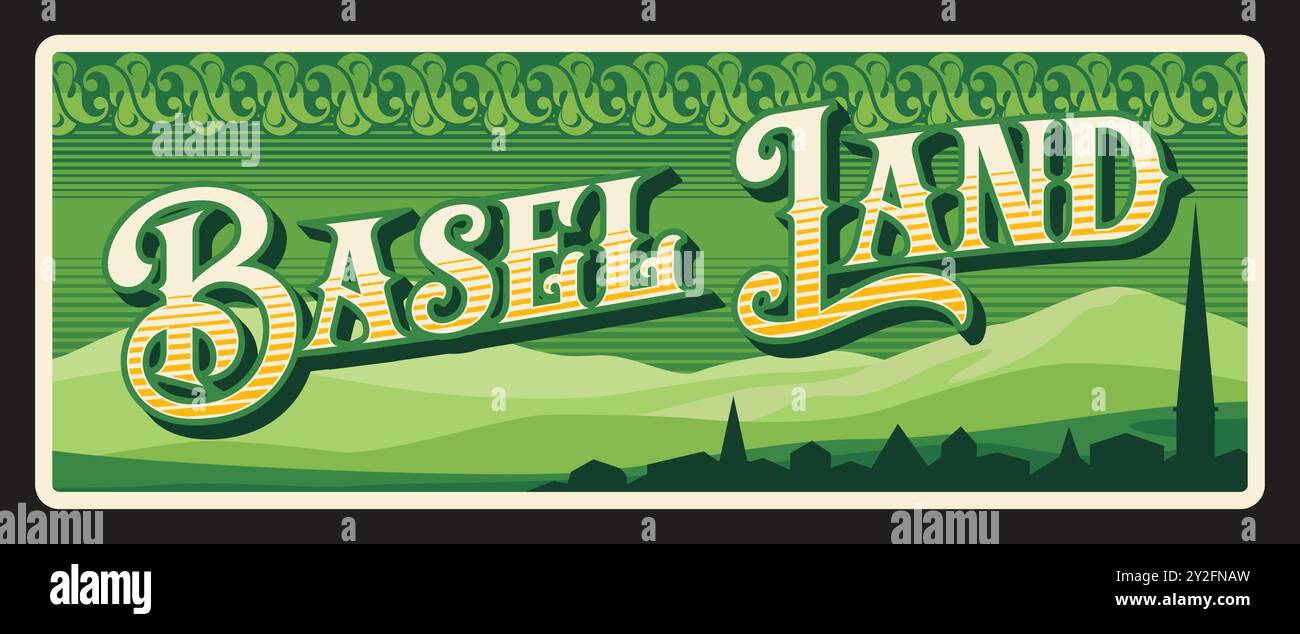 Basel Land Swiss canton metal travel plate. Vector vintage banner ...