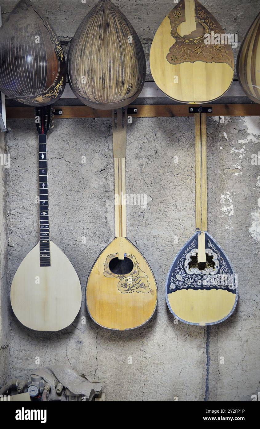 Traditional, string musical instruments. Vintage cultural background ...