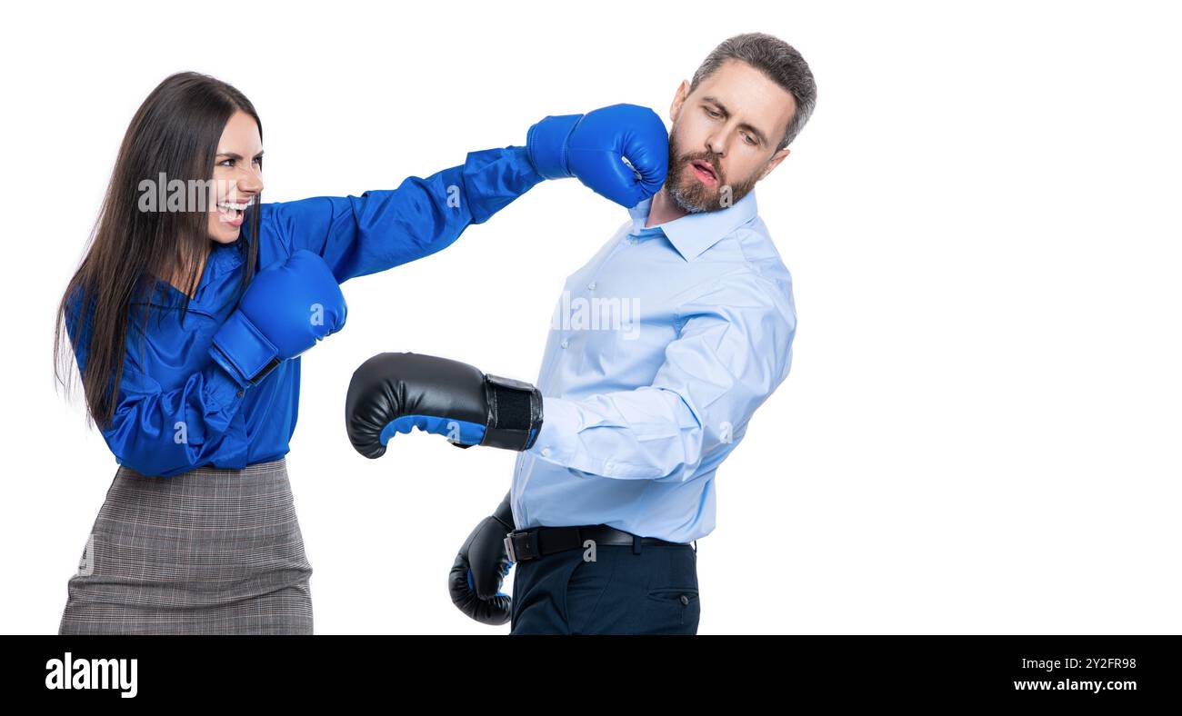 business fight. business partners fighting in boxing gloves isolated on ...