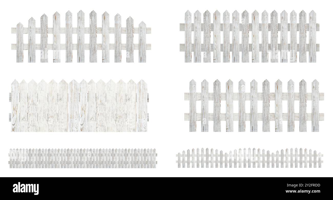 Different wooden fences isolated on white, set Stock Photo - Alamy