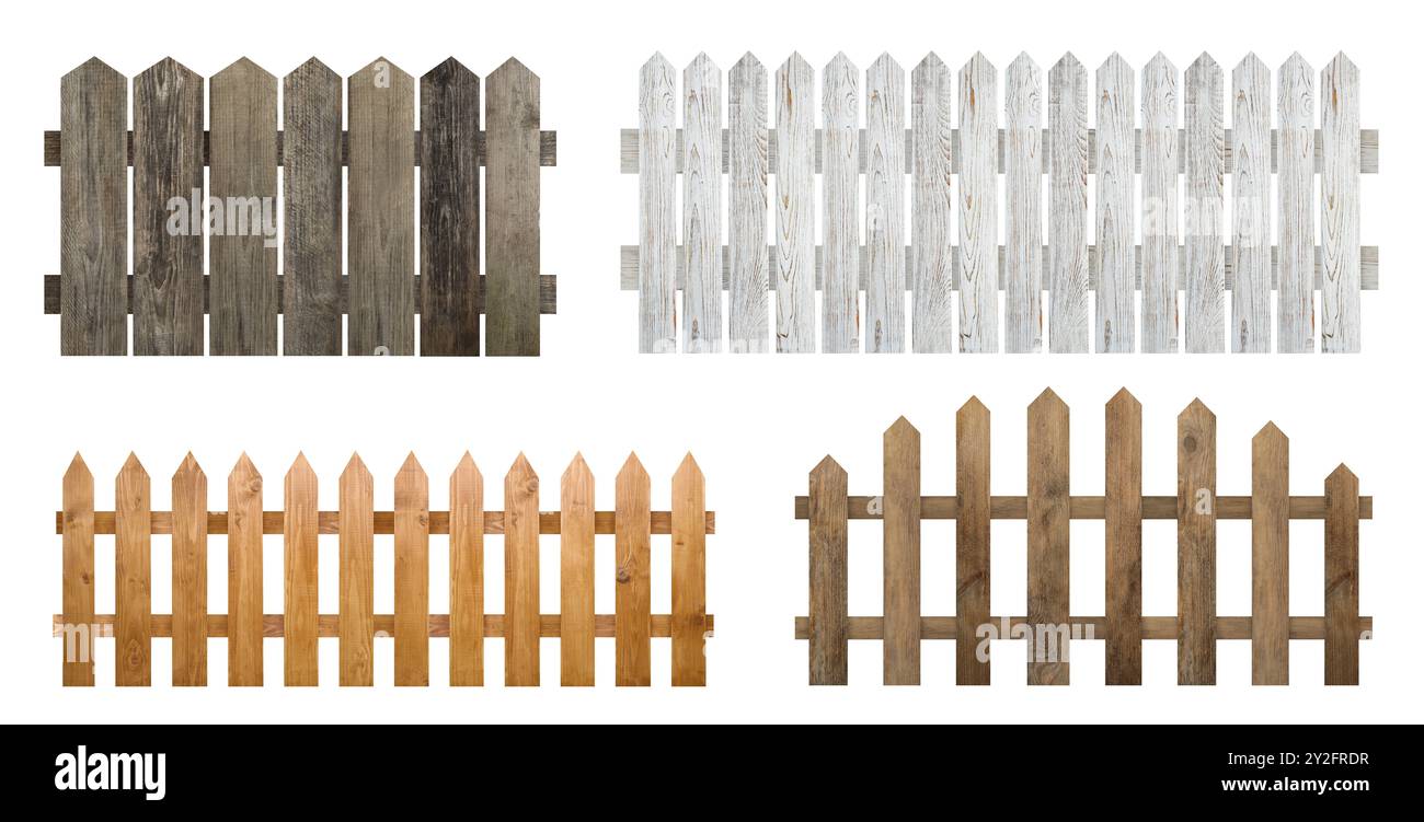Different wooden fences isolated on white, set Stock Photo - Alamy