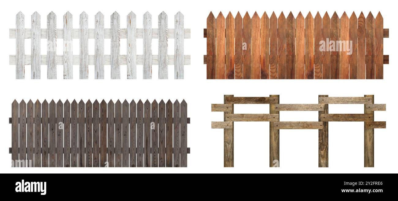 Different wooden fences isolated on white, set Stock Photo - Alamy