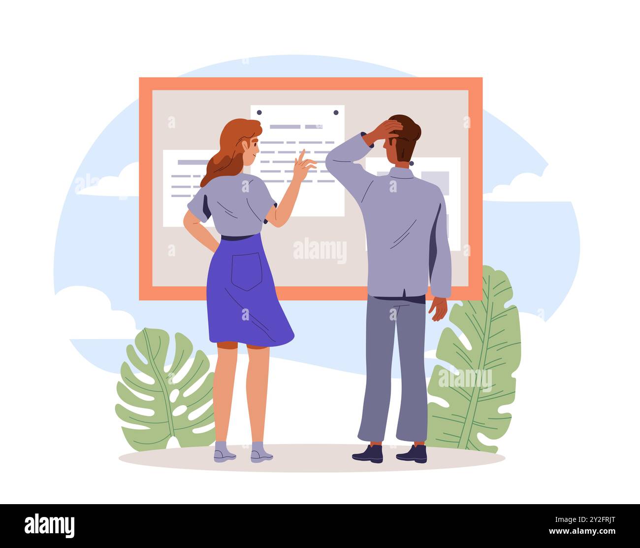 People with scrum board. Man and woman near board with tasks. Time ...