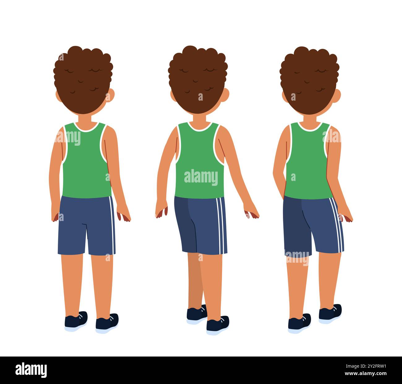 Fitness boy constructor. Man in sportive uniform walk back view. Kit ...