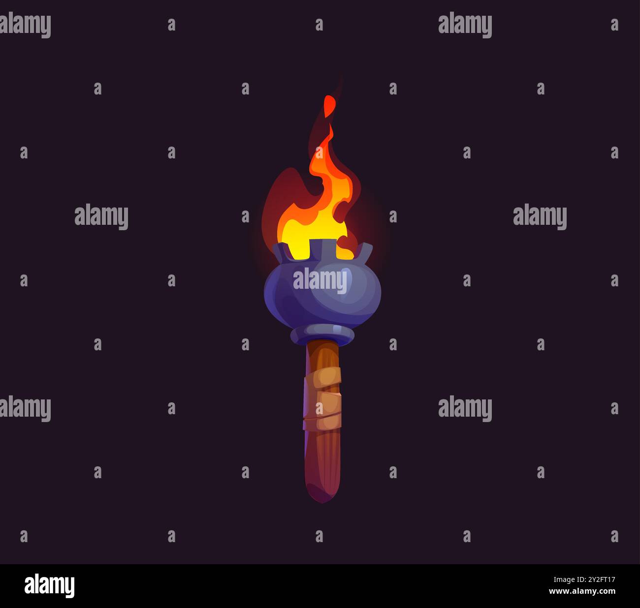 Game medieval fire torch with a bright flaming fire. Isolated cartoon ...