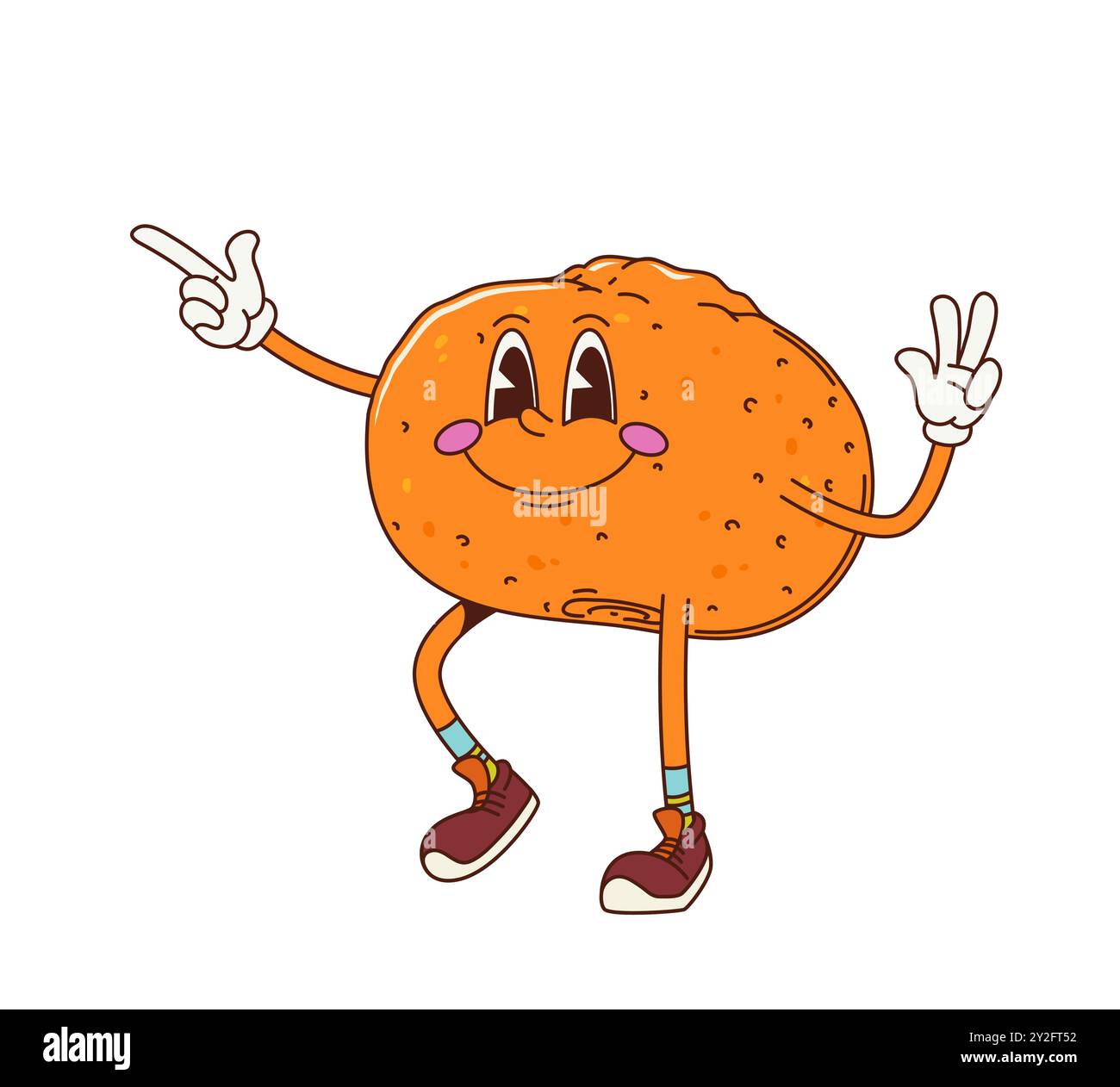 Cartoon retro groovy tangerine fruit character wearing sneakers, exudes ...