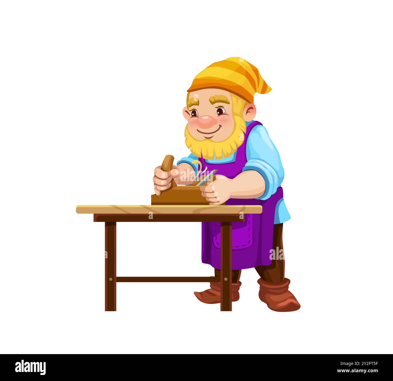 Gnome dwarf carpenter character planing boards, vector cartoon fairy ...