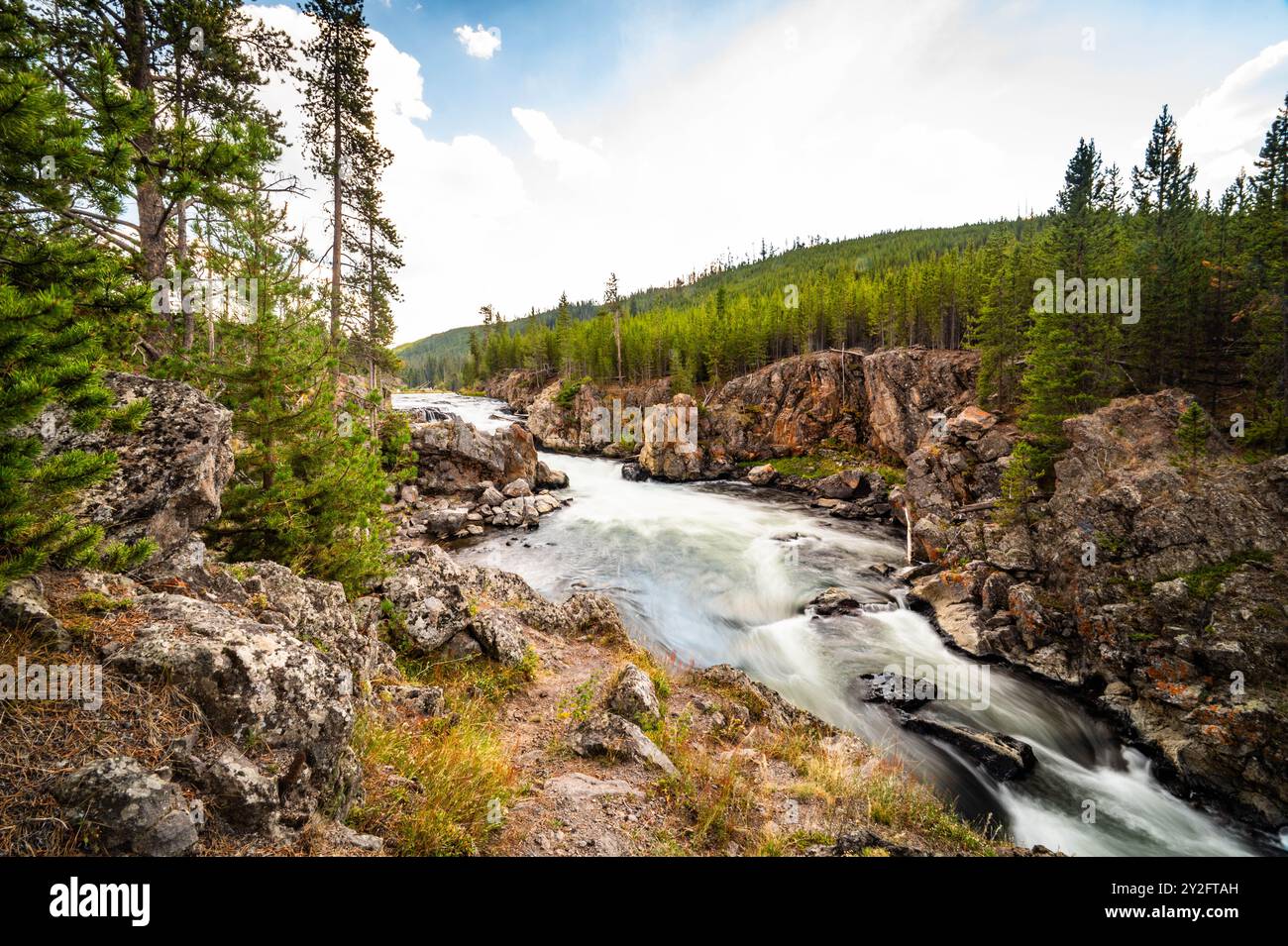 Yellowstone National Park's Firehole River, cascades, and Goose Lake ...