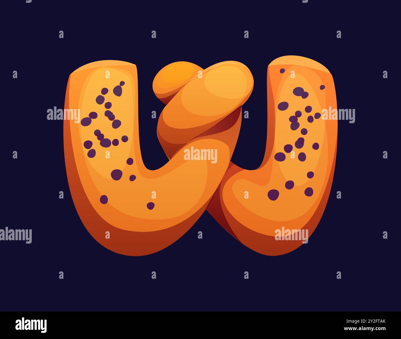 Letter W as two pretzels intertwined, cartoon candy and confectionery ...