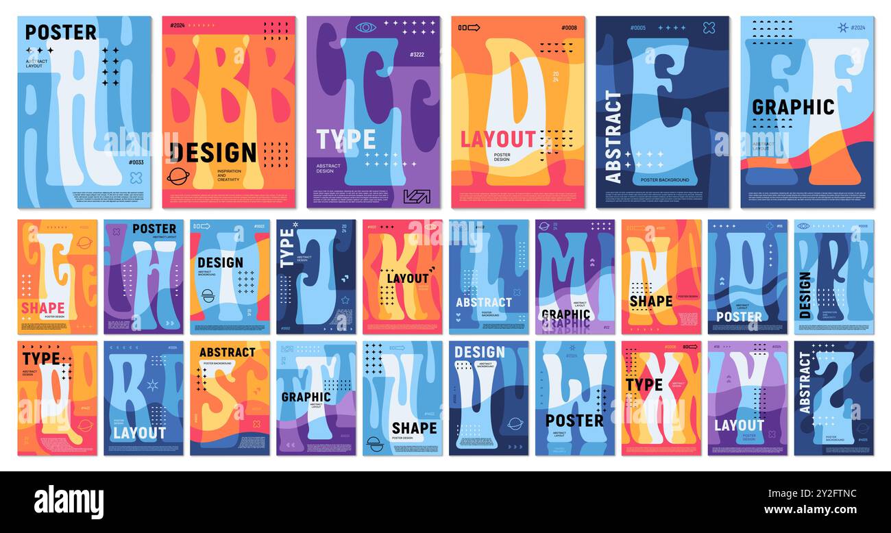 Psychedelic y2k groovy alphabet typography book covers, poster ...