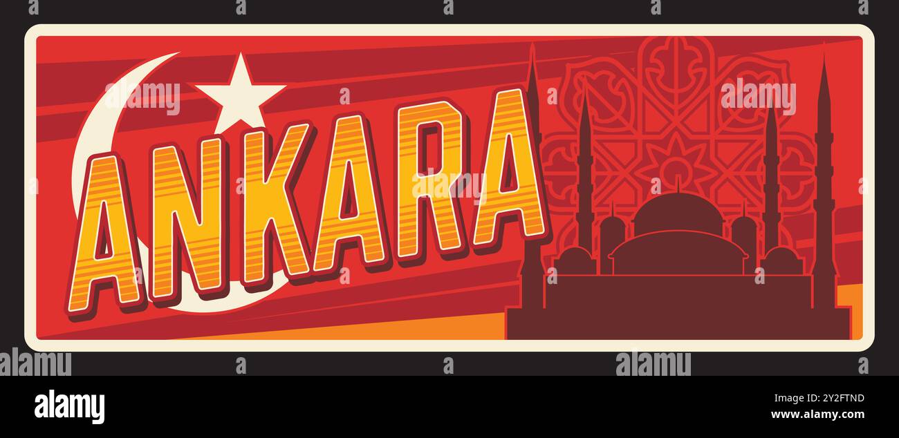 Ankara Turkey province turkish retro travel plate, vintage plaque with ...