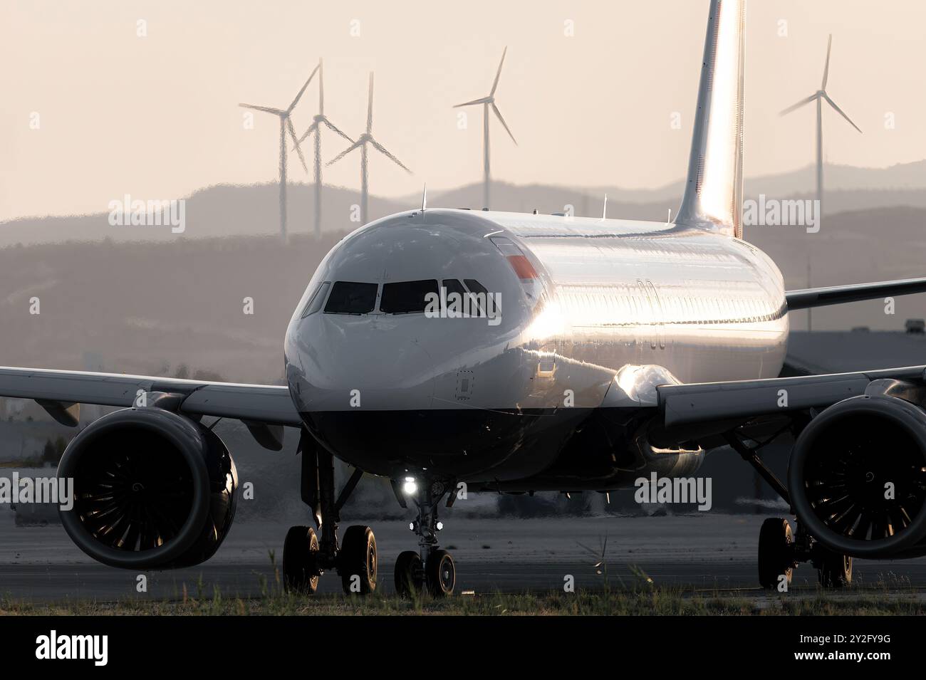 Modern passenger airplane on the runway of an Larnaca International ...