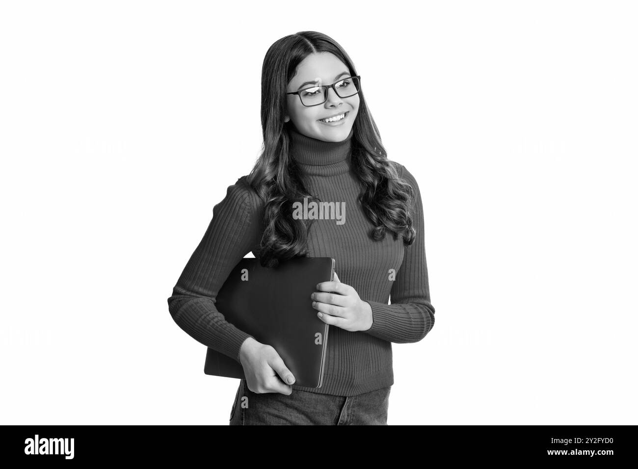 Schoolgirl studying online home Black and White Stock Photos & Images ...