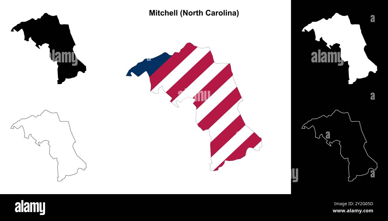 Mitchell County (North Carolina) outline map set Stock Vector Image ...