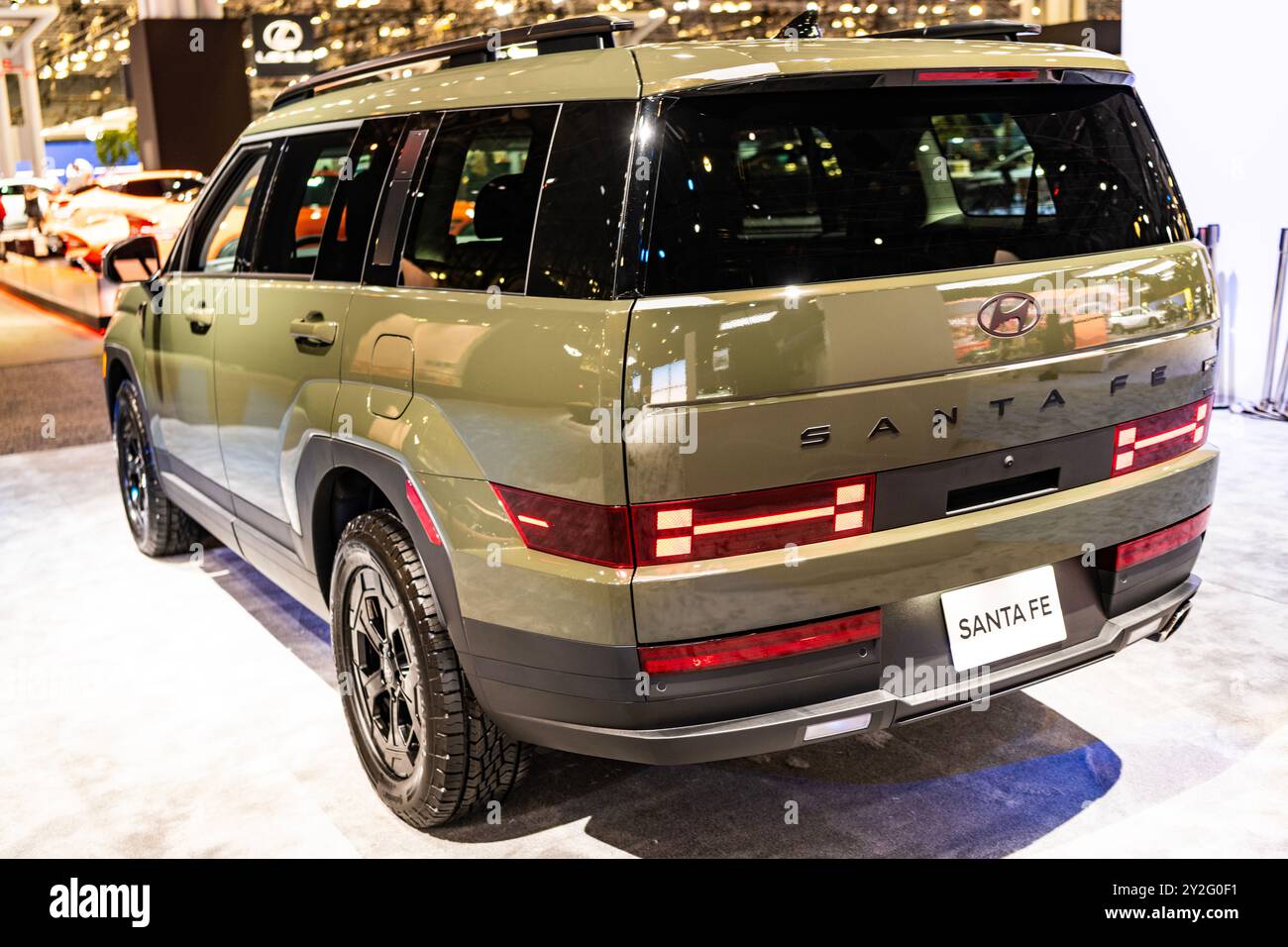 New York City, USA - March 27, 2024: Hyundai Santa Fe SUV olive green ...
