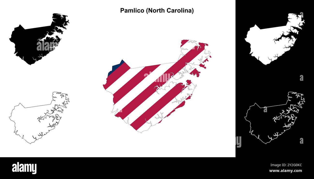 Pamlico County (North Carolina) outline map set Stock Vector Image ...
