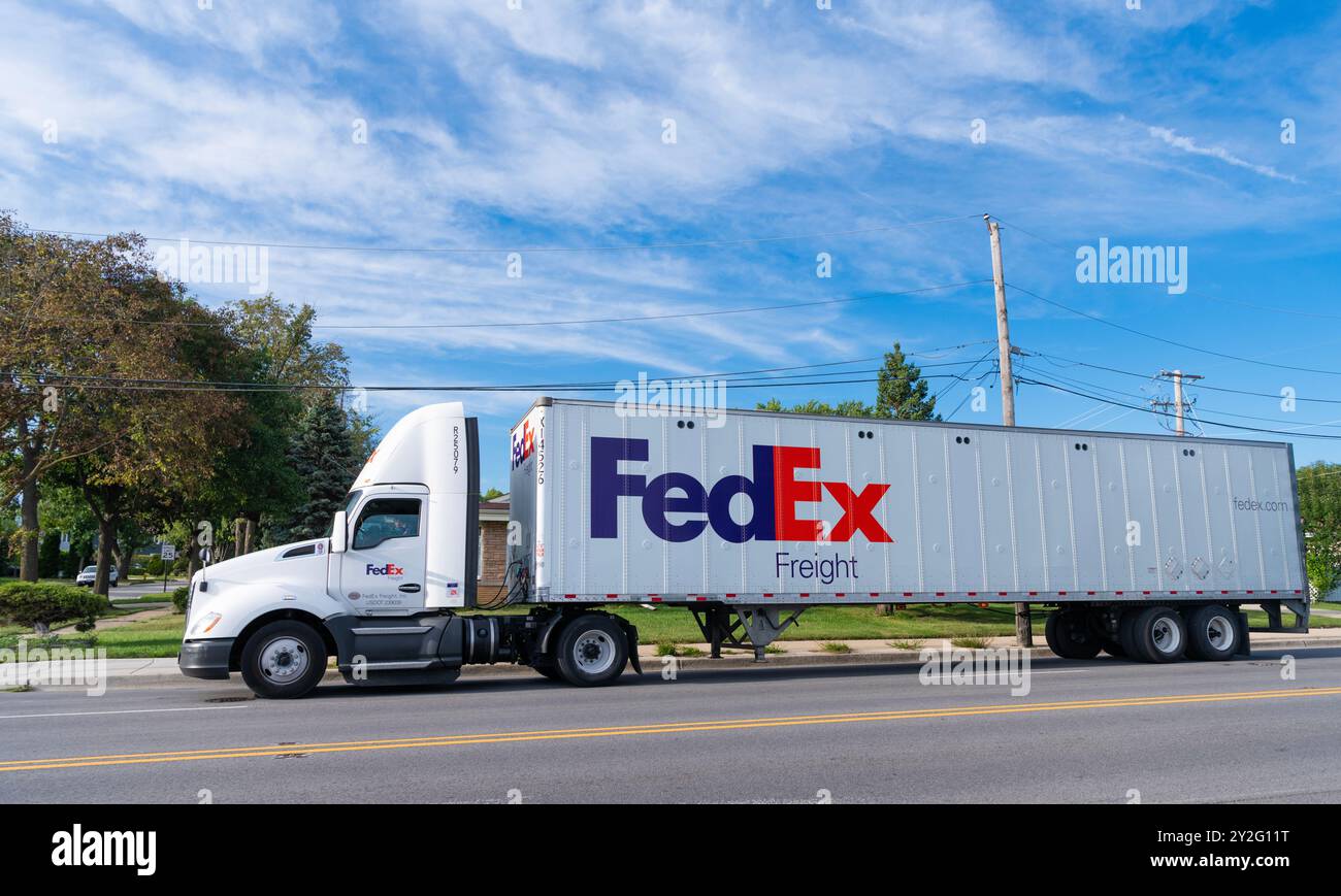 Chicago, USA - August 21, 2024: Truck with FedEx container on truck on ...