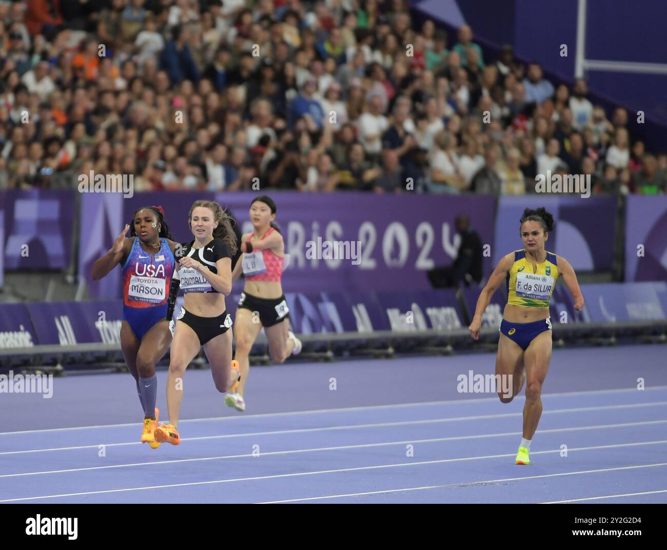 Anna Grimaldi of New Zealand competing in the women’s 200m T47 race at ...