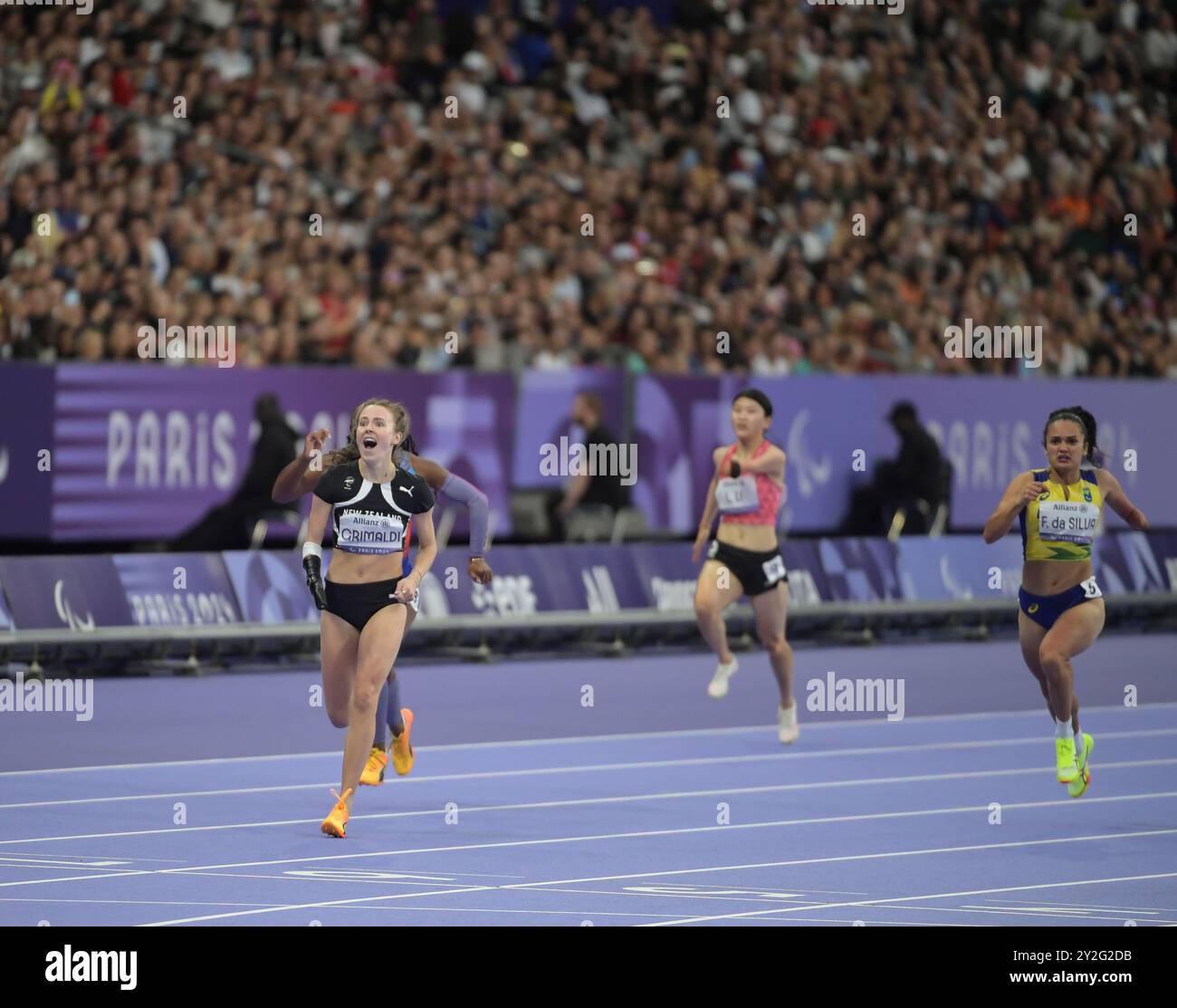 Anna Grimaldi of New Zealand competing in the women’s 200m T47 race at ...