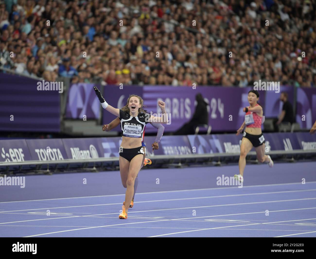 Anna Grimaldi of New Zealand competing in the women’s 200m T47 race at ...