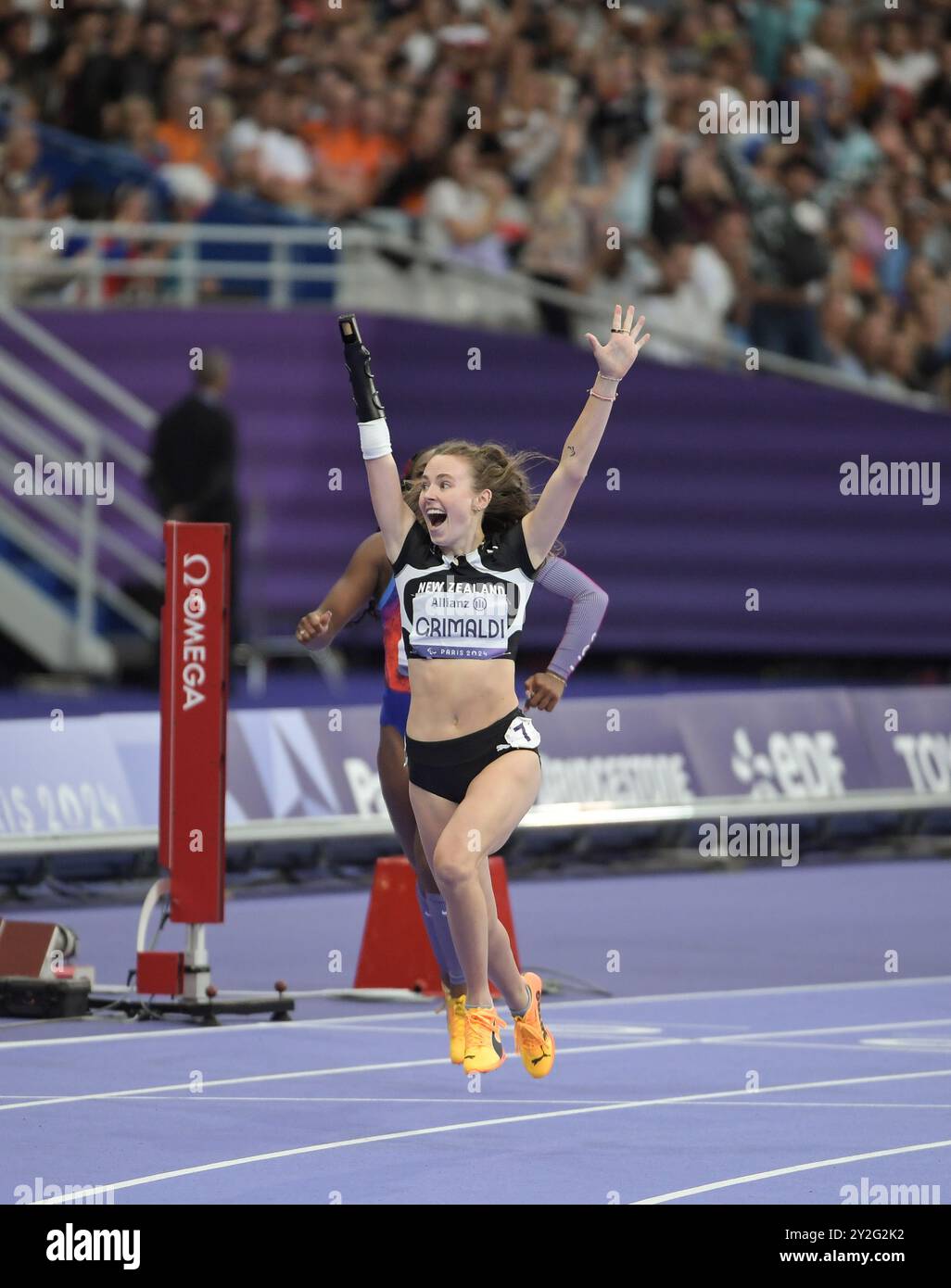 Anna Grimaldi of New Zealand competing in the women’s 200m T47 race at ...