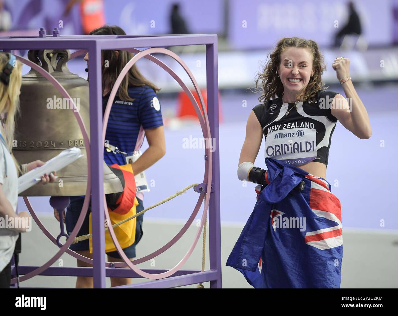 Anna Grimaldi of New Zealand celebrating after winning the women’s 200m ...