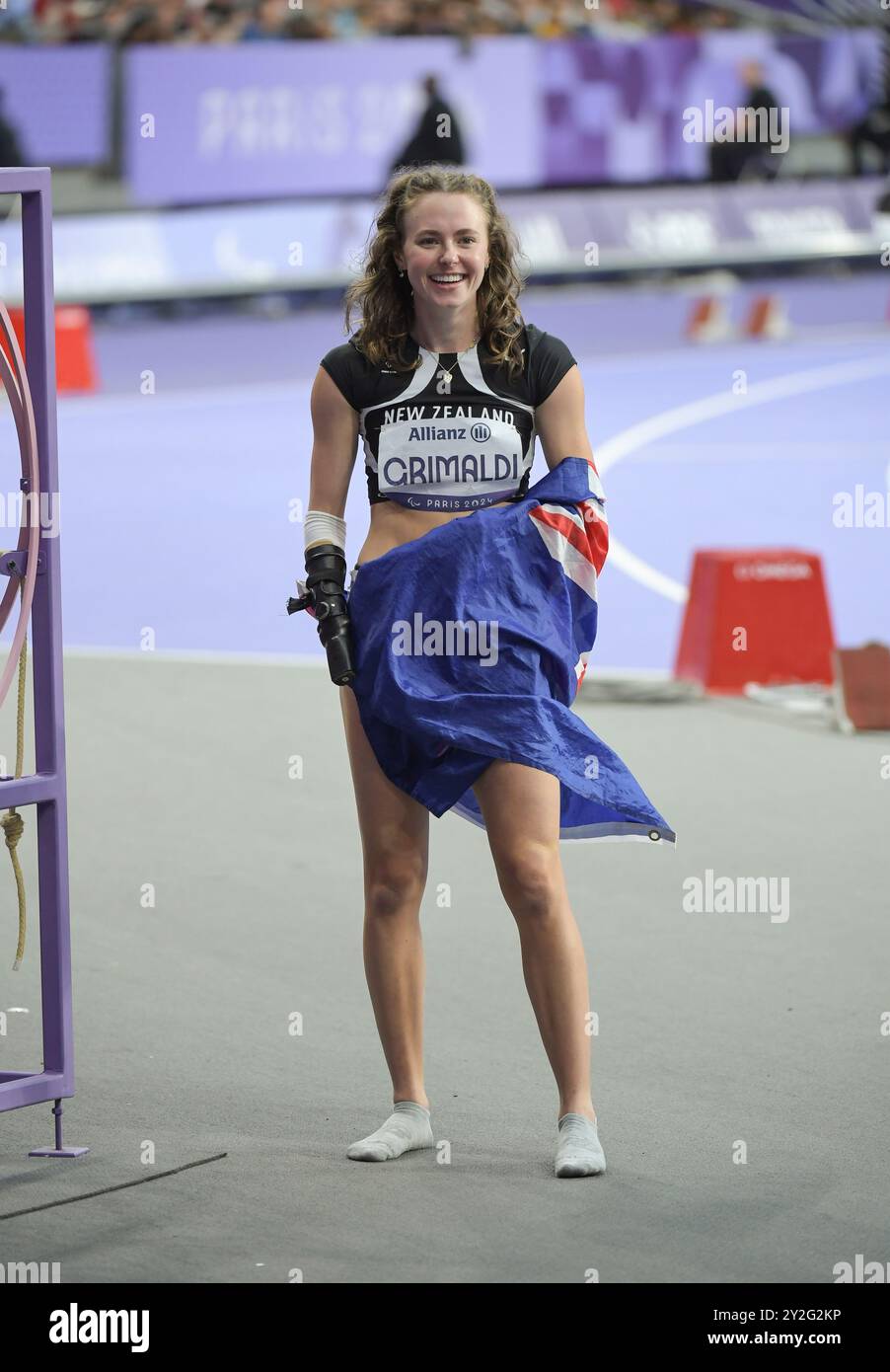 Anna Grimaldi of New Zealand celebrating after winning the women’s 200m ...
