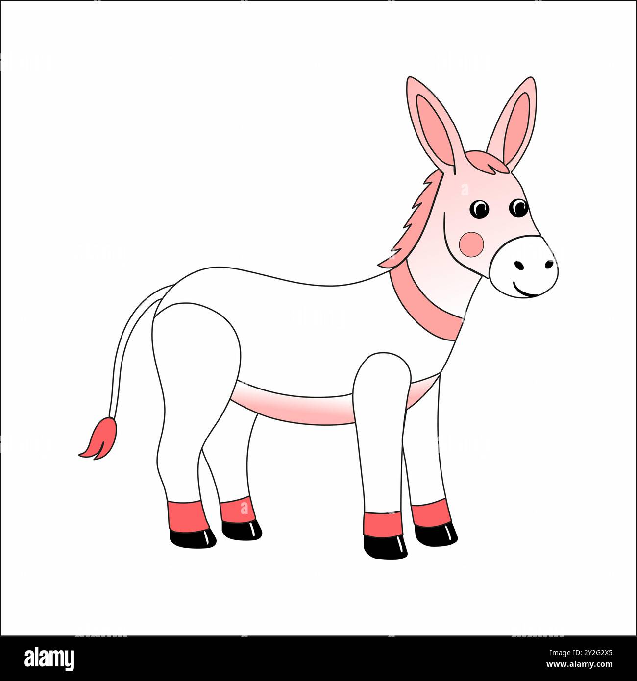 A charming vector image of a cartoon donkey with pink accents, perfect ...