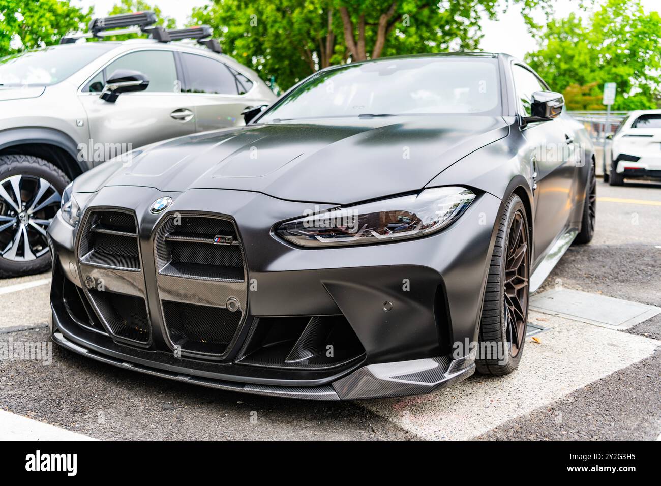 Seattle, WA, USA -July 22, 2024: Matte Black BMW M4 Competition. BMW ...