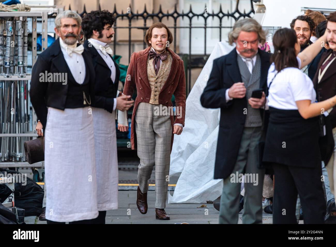 Extras in costume of the film set for "Frankenstein" in West Parliament ...